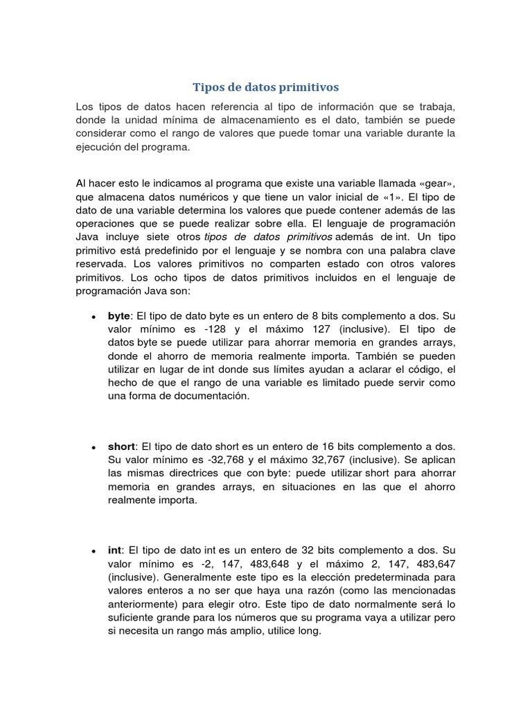 1.1.1 Tipos de Datos Primitivos | Descargar gratis PDF | Tipo de datos ...