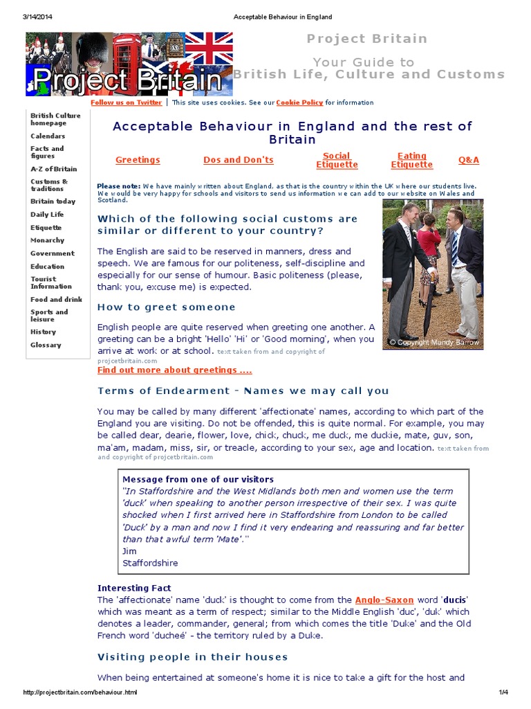 Acceptable Behaviour in England | PDF | Etiquette | United Kingdom