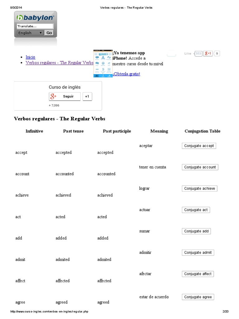 Verbos Regulares - The Regular Verbs | PDF | Grammatical Conjugation ...