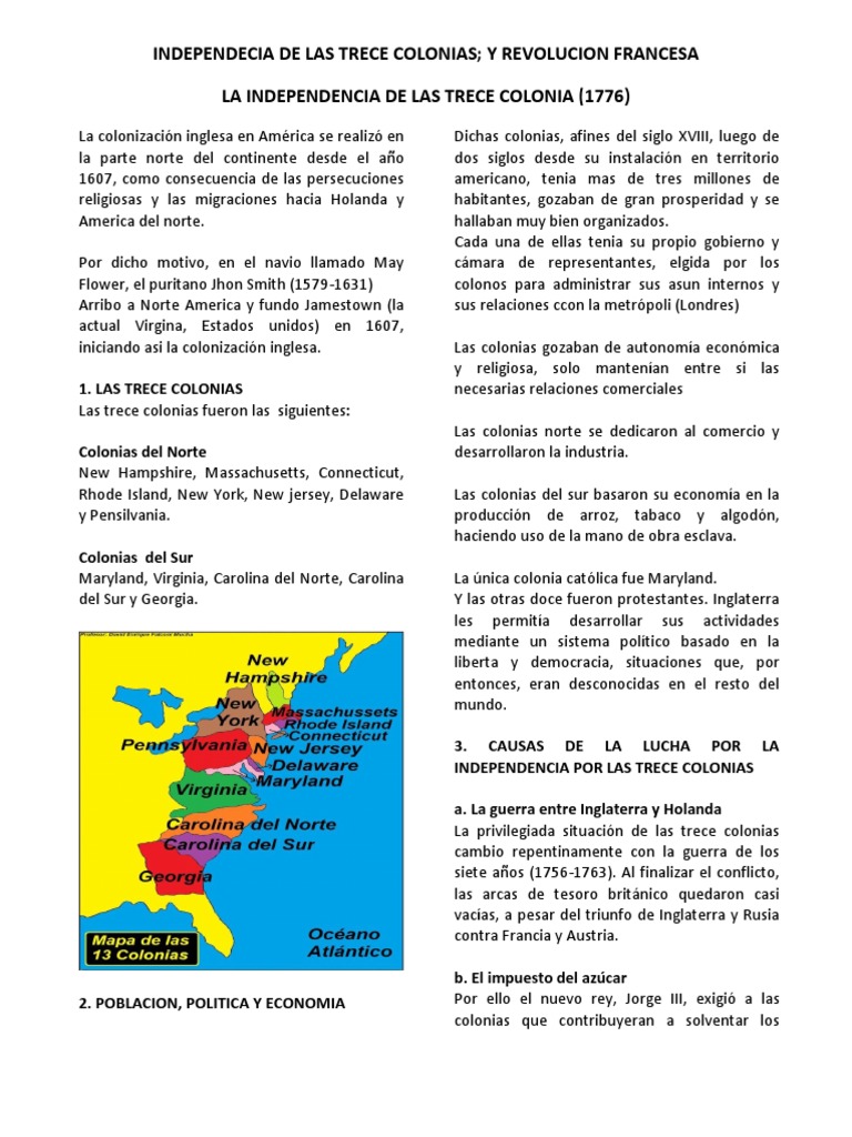 Independecia de Las Trece Colonias | PDF | Trece colonias | Colonización europea de las Américas