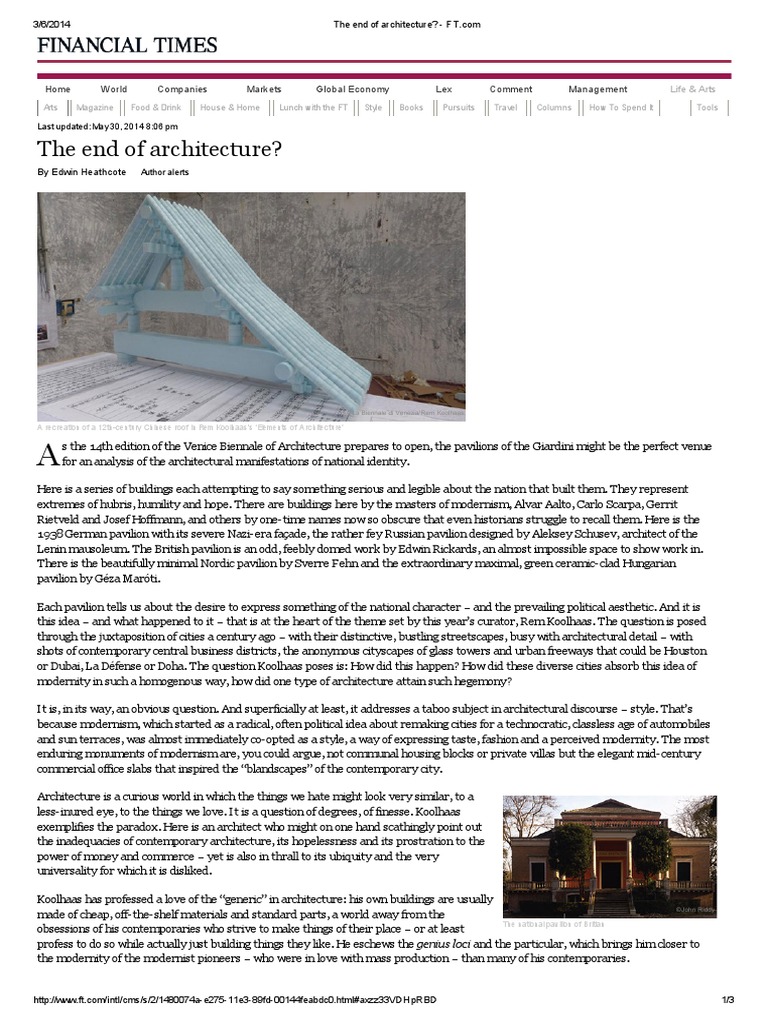 The End of Architecture - FT | PDF | Modernism | Art Media