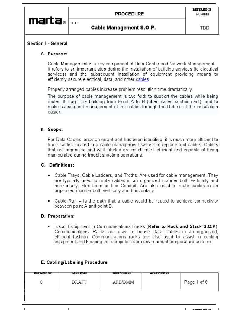 NOC Cable Management SOP Derricks Formatted | PDF | Data Center ...