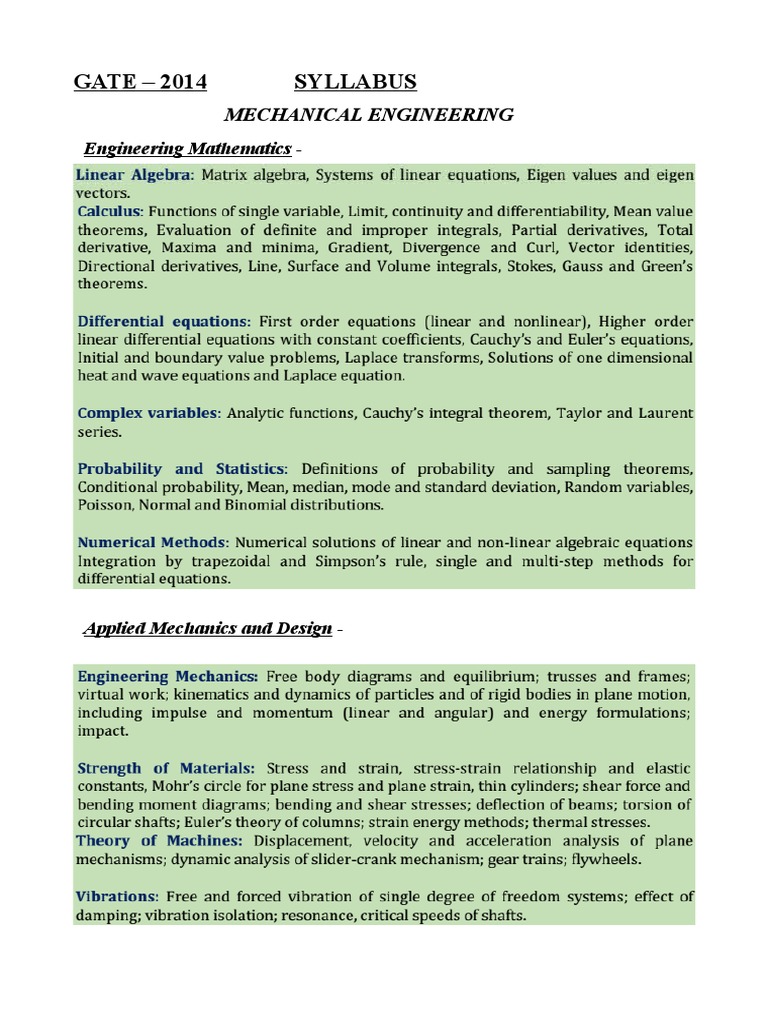 GATE 2014 Mechanical Engineering Syllabus | PDF | Technology & Engineering
