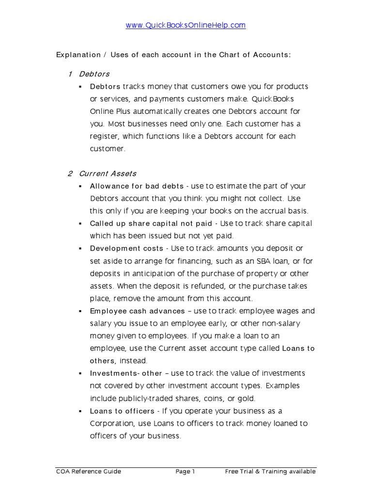 Chart of Accounts Explanation QuickBooks Online Download | PDF | Equity ...