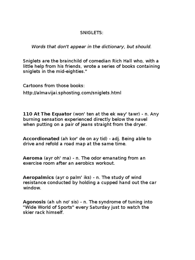 Sniglets | PDF | Nature | Leisure