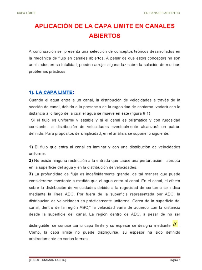 APLICACIÓN de La Capa Limite en Canales Abiertos | PDF | Naturaleza ...