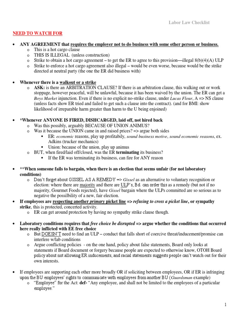 Labor Law Checklist | Download Free PDF | Strike Action | National ...