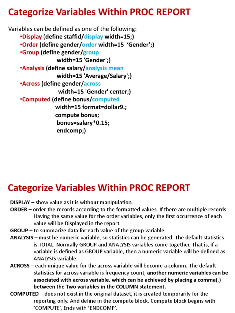 SAS Notes Part 7 | PDF | Sas (Software) | Categorical Variable