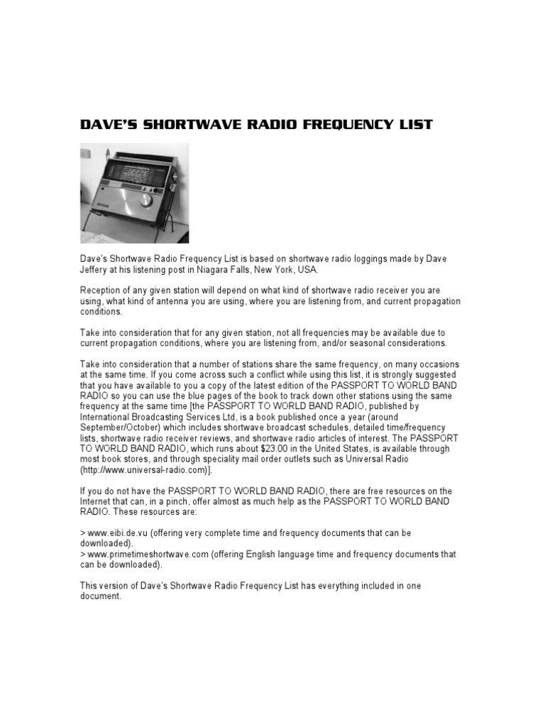 Daves Shortwave Radio Frequency List | PDF | Radio Propagation | Media ...