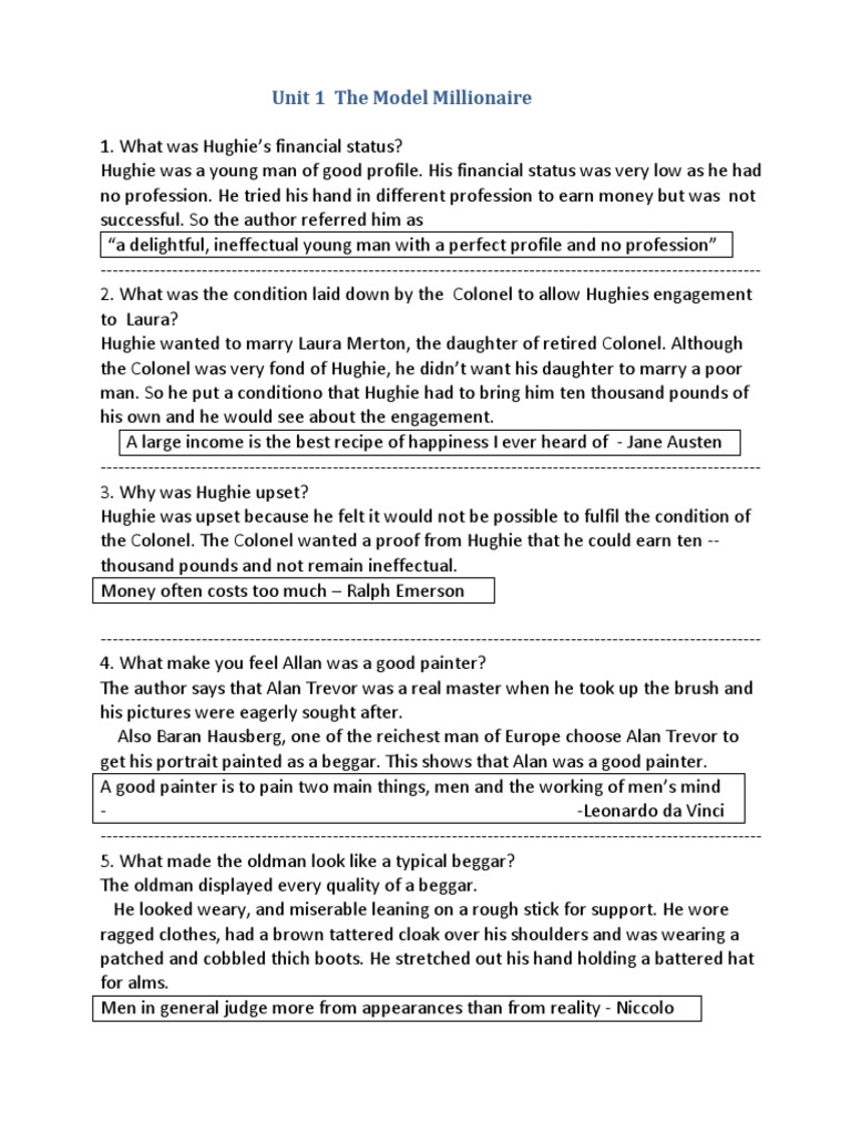 Unit 1 The Model Millionaire | PDF