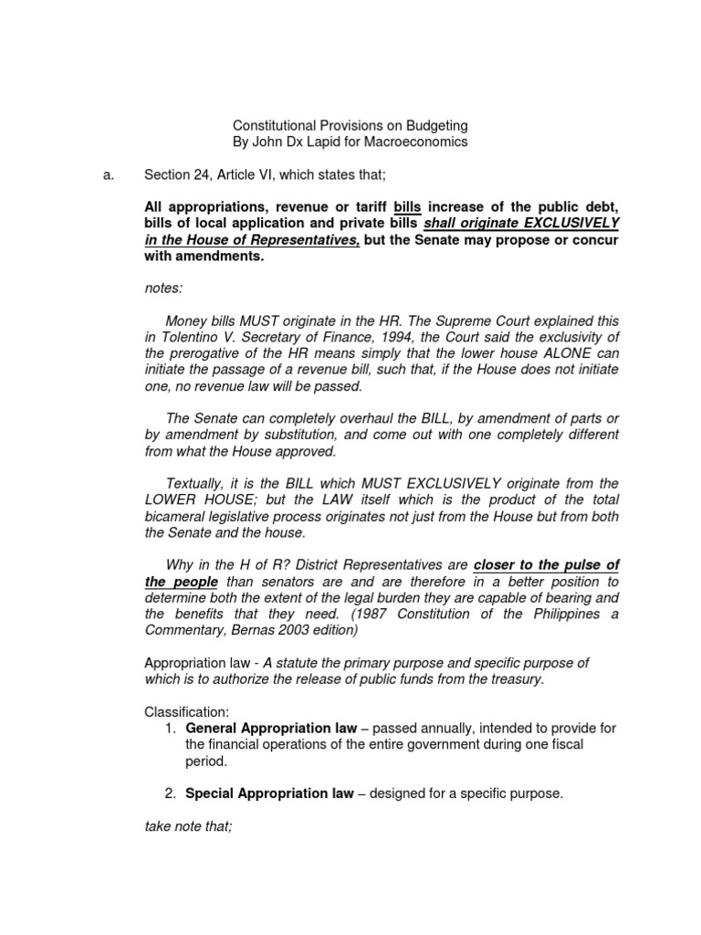Constitutional Provisions On Budgeting | PDF | Appropriations Bill ...