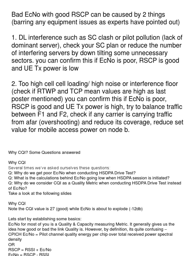 Understanding Bad EcNo and CQI in HSDPA | PDF | High Speed Packet ...