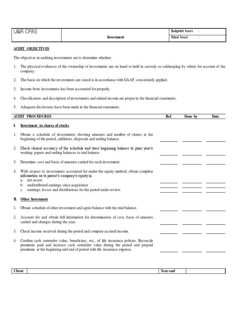 Investment - Audit Program - Handouts | PDF | Investing | Income