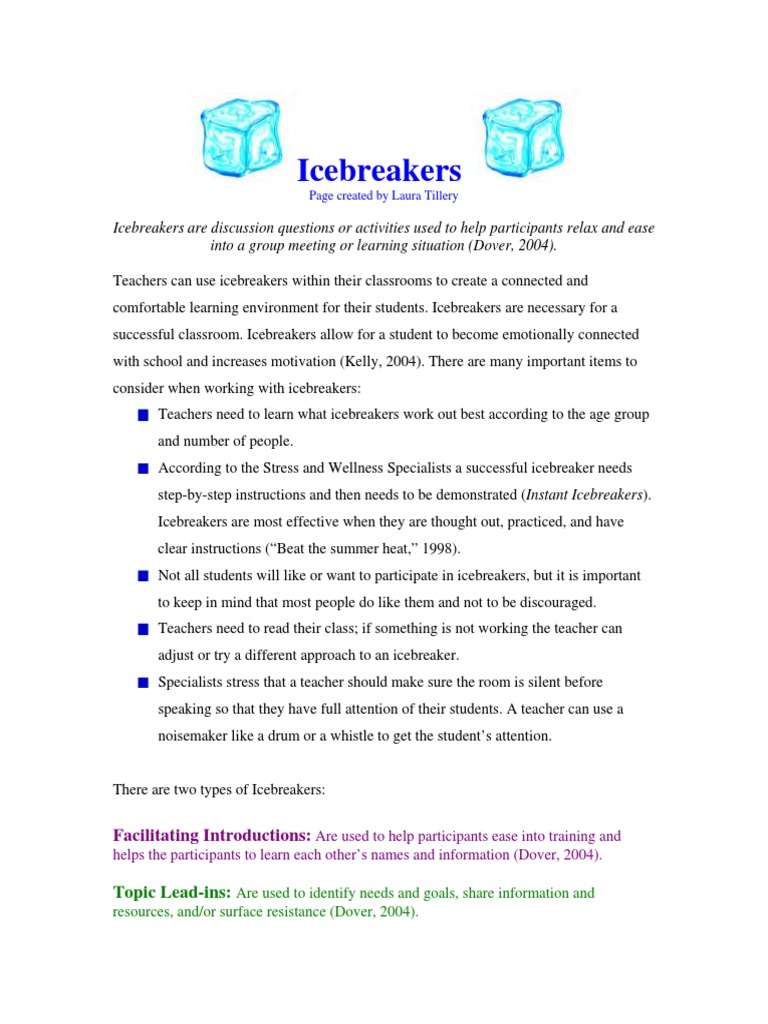Icebreakers | PDF | Classroom | Teachers