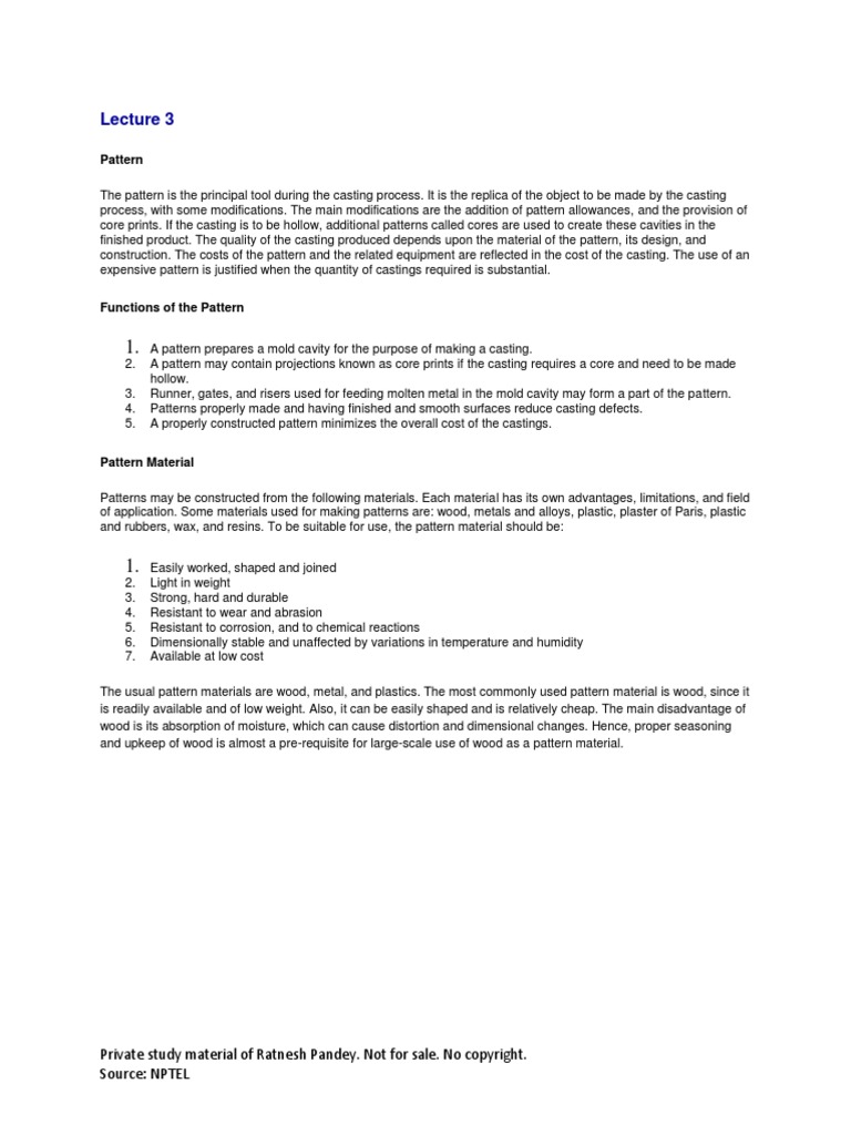 Pattern: Source: NPTEL | PDF | Casting (Metalworking) | Metalworking