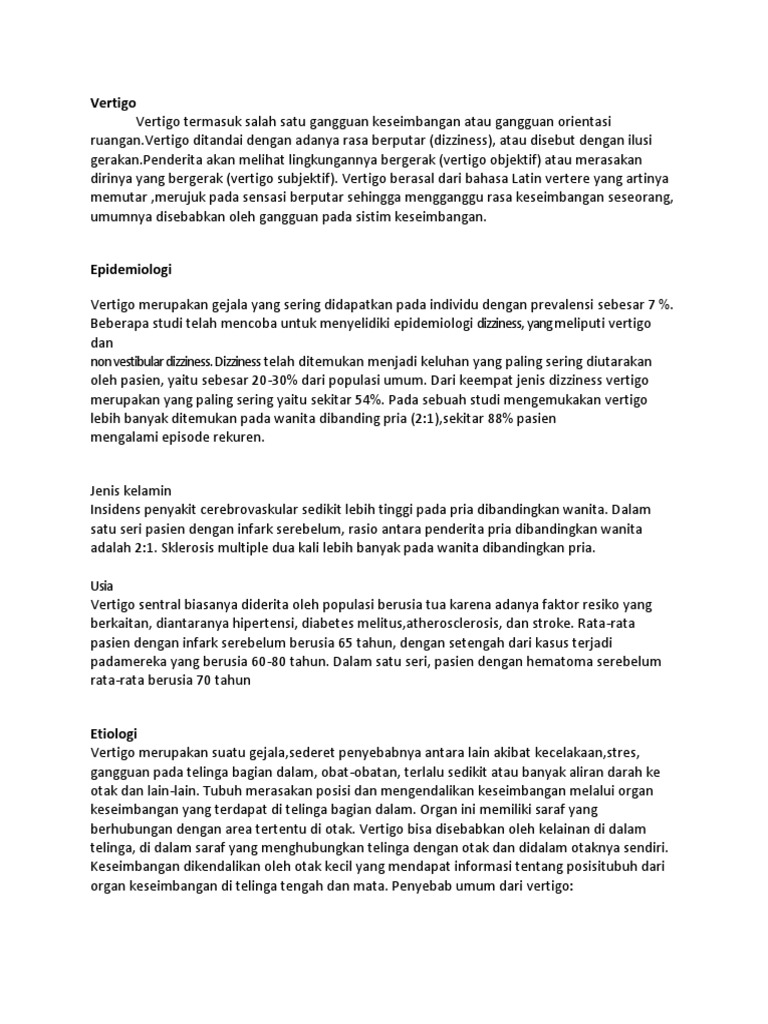 Penyebab dan Jenis Vertigo Terperinci | PDF