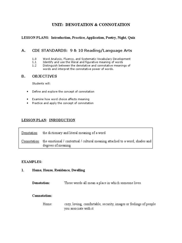 Denotation Connotation Unit 9AB | PDF | Linguistics | Semantics