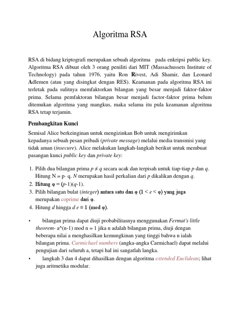 Langkah-Langkah Algoritma RSA | PDF | Metode & Bahan Ajar | Sains ...