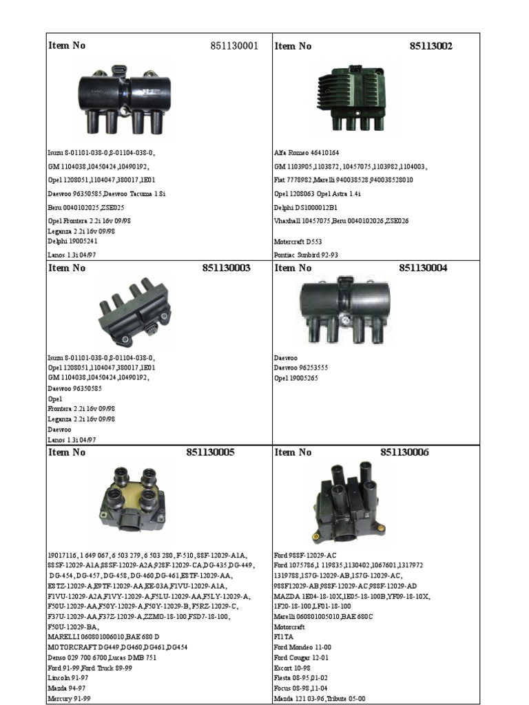 Ignition Coil Catalogue | PDF | Chevrolet | Industries