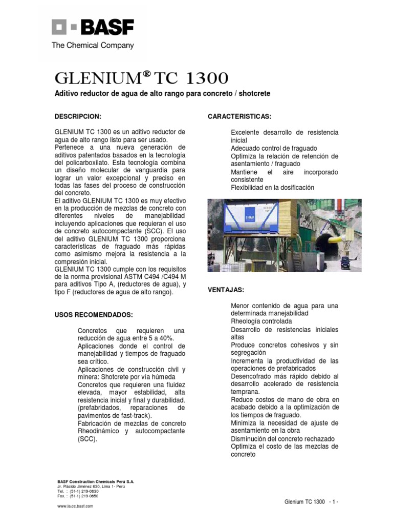 Glenium TC 1300 | PDF | Hormigón | Calidad (comercial)