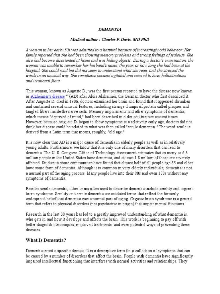 Dementia Medical Author: Charles P. Davis. MD - PHD: Alzheimer'S ...