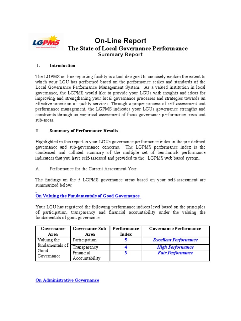 Annex 3 - On - Line Reports - LGU Performance | PDF | Good Governance ...