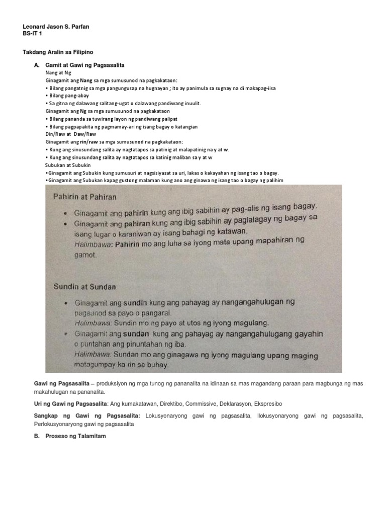 Takdang Aralin Sa Filipino | PDF
