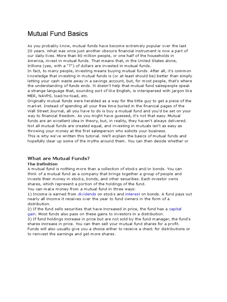 Mutual Fund Basics: What Are Mutual Funds? | PDF | Mutual Funds ...