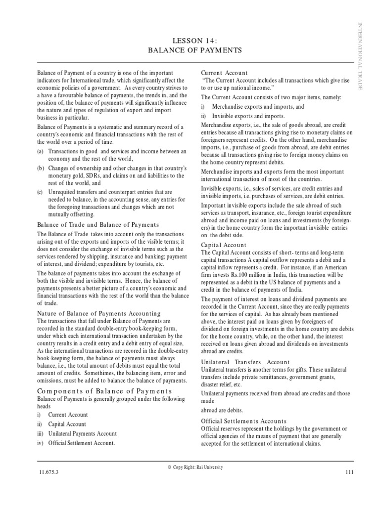 BOP Lecture-14 | PDF | Balance Of Payments | Current Account