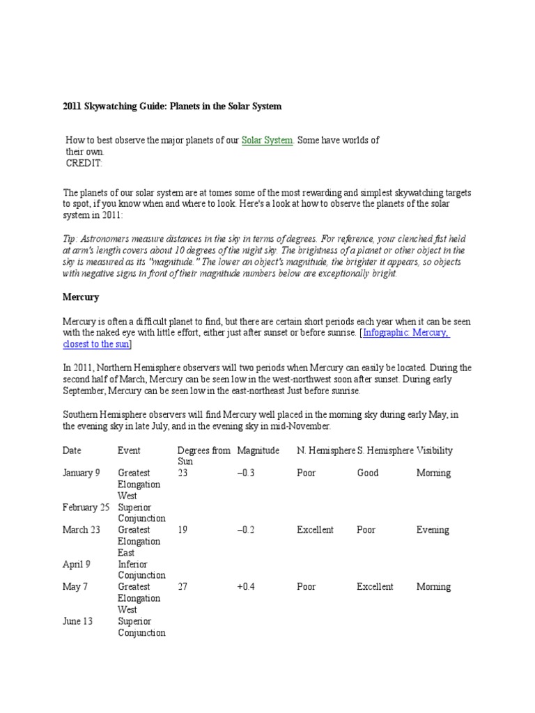 2011 Skywatching Guide | PDF | Apparent Magnitude | Jupiter