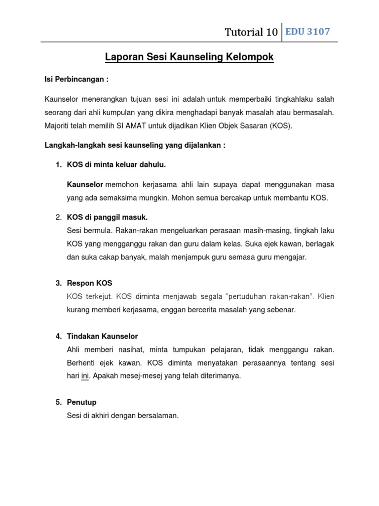 Laporan Sesi Kaunseling Kelompok | PDF