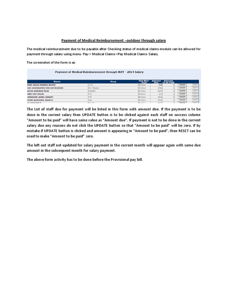 Medical Reimbursement Salary Process | PDF | Finance & Money Management