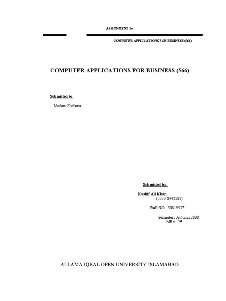 Computer Applications For Business 566 Submitted To Pdf