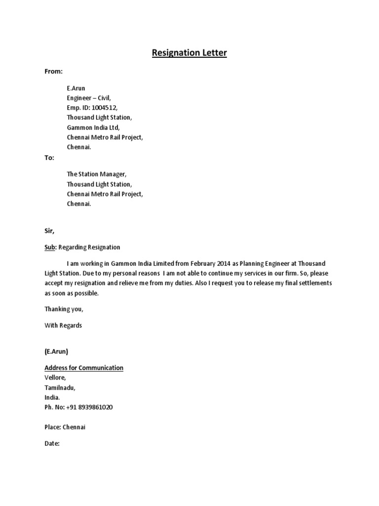 Civil Engineer Resignation Letter | PDF
