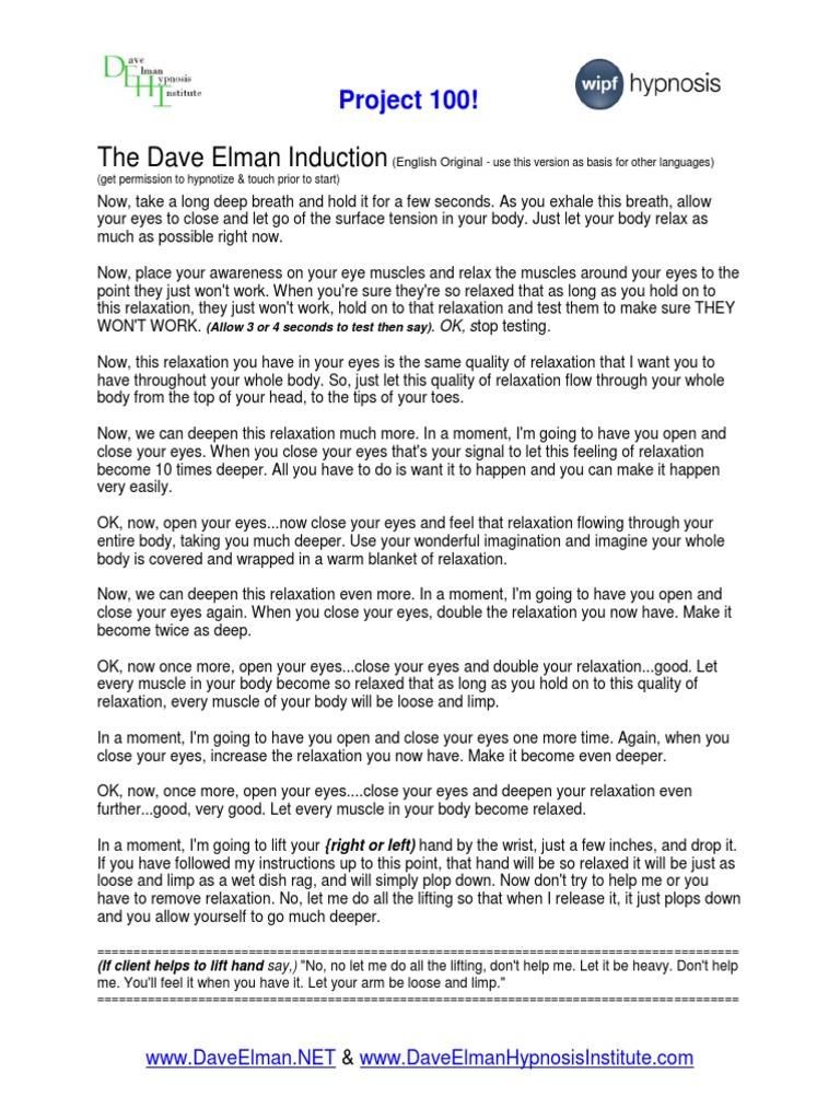 Dave Elman Induction 2012 - English Original - Project 100 | PDF