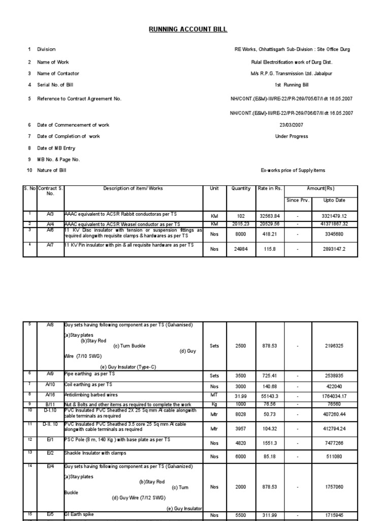 Running Account Bill | PDF | Insulator (Electricity) | Wire