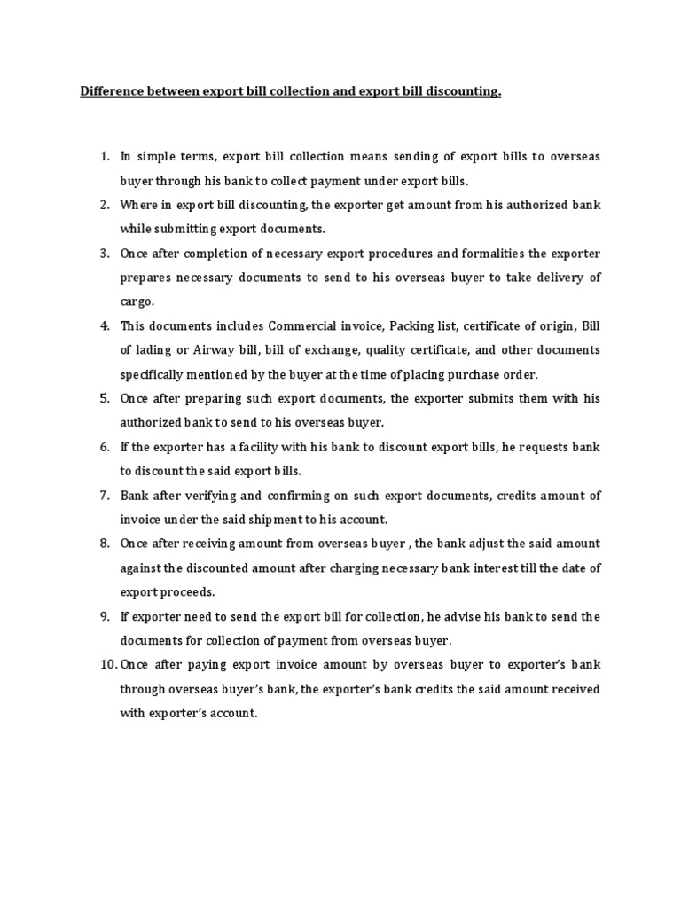 Difference Between Export Bill Collection and Export Bill Discounting ... Difference Between Export Bill Collection and Export Bill Discounting ...