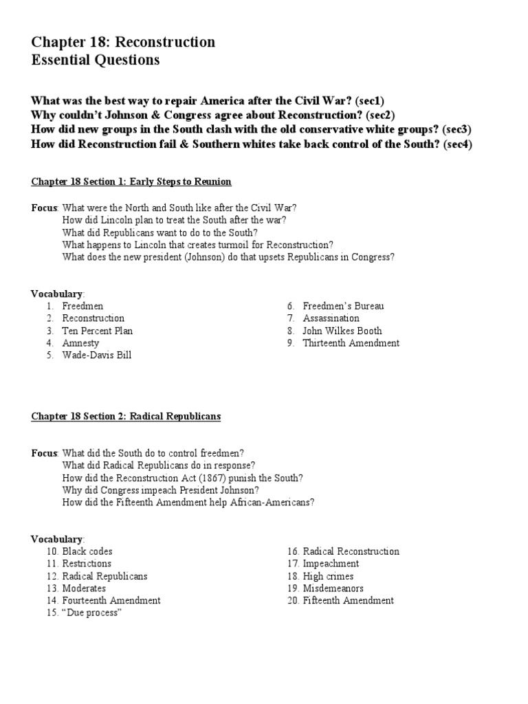 Reconstruction: Challenges and Outcomes | PDF