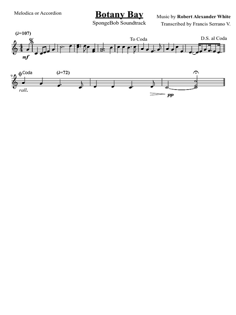 Botany Bay Sheet Music for Spongebob | PDF | Entertainment (General)