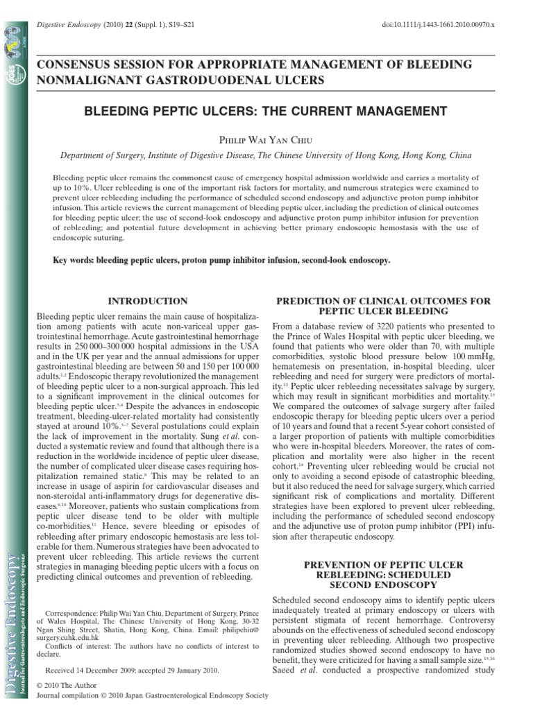 Bleeding Peptic Ulcers - The Current Management - 2010 | PDF | Peptic ...