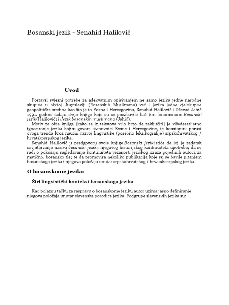 Bosanski Jezik - Senahid Halilović | PDF