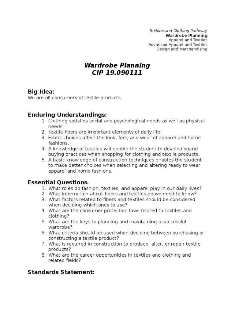 Wardrobe Planning | PDF | Sewing | Clothing