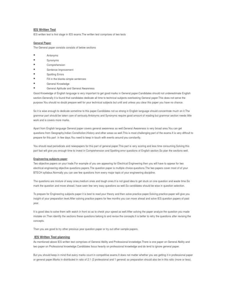 IES Written Test | Download Free PDF | Test (Assessment) | Cognition