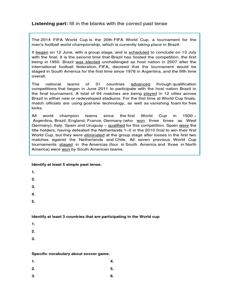 Past Tense Exercises: FIFA World Cup | PDF