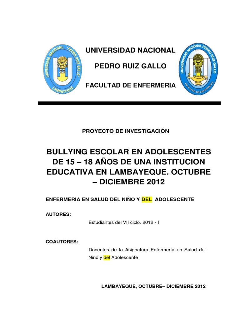 Bullying Escolar en Adolescentes de Lambayeque | PDF | Adultos | Estrés ...
