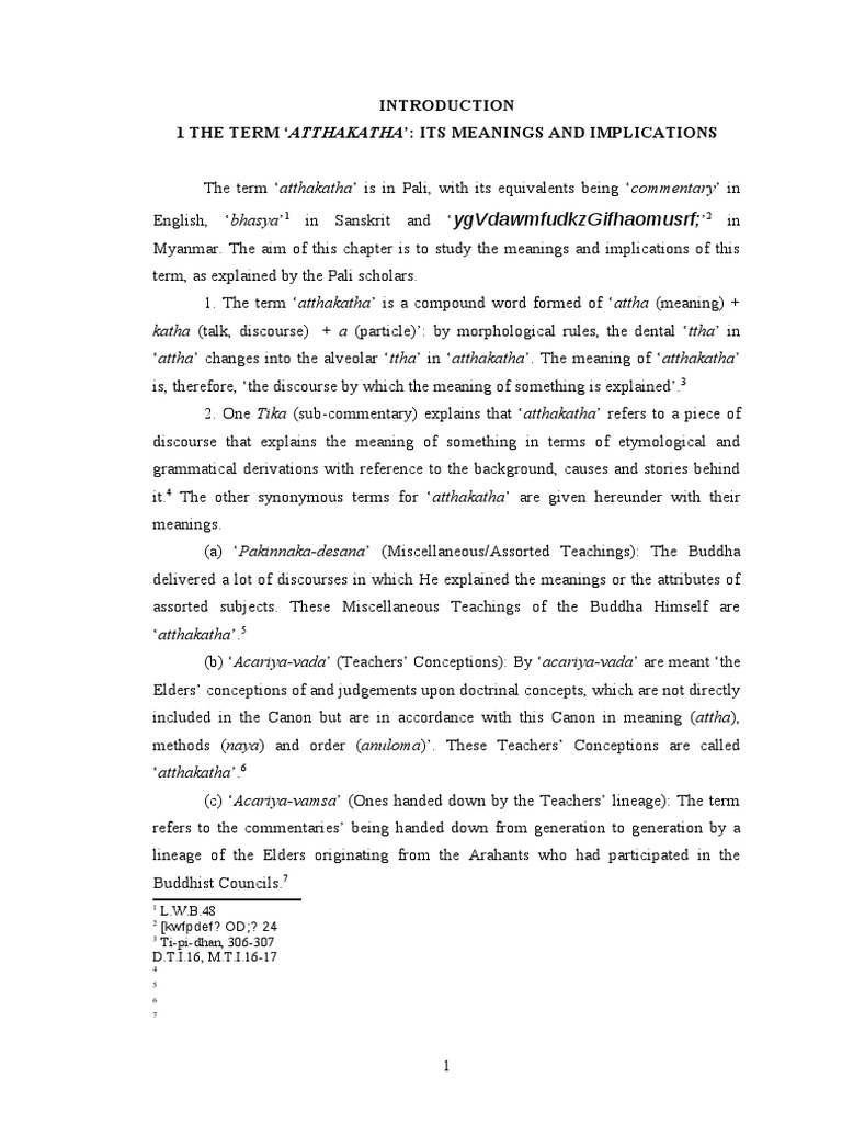 The Term Atthakatha' Its Meanings and Implications | PDF | Indian ...