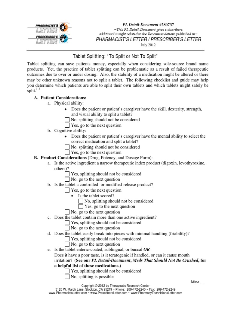 Tablet Splitting - To Split or Not To Split | PDF | Tablet (Pharmacy ...