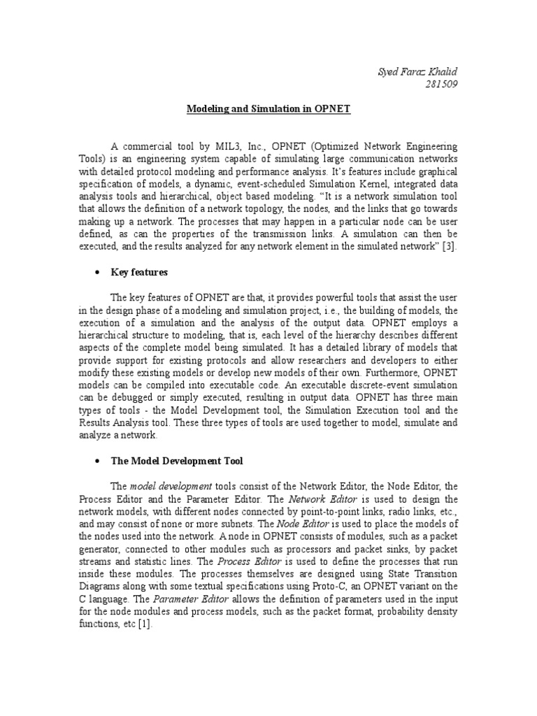 Modeling and Simulation in OPNET: Syed Faraz Khalid 281509 | PDF | Telecommunications | Computer ...