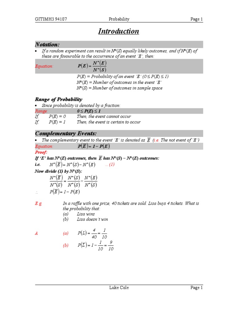 Notation:: Range of Probability | PDF | Odds | Probability