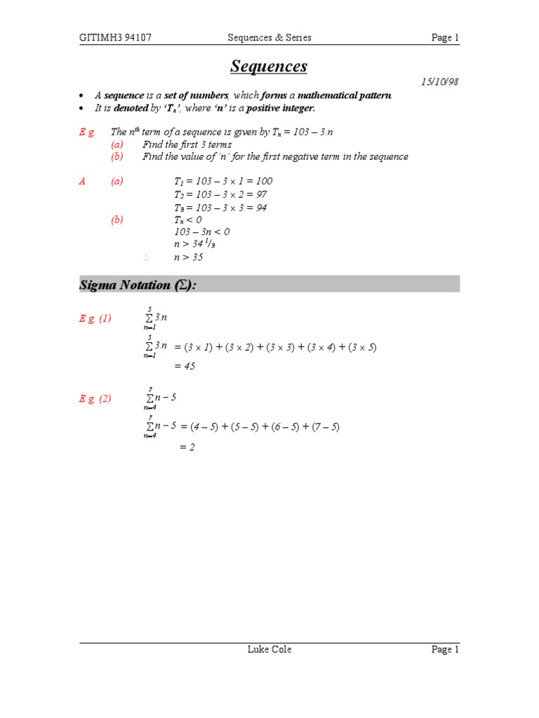 Sequences: Sigma Notation ( | PDF | Interest | Mathematical Objects